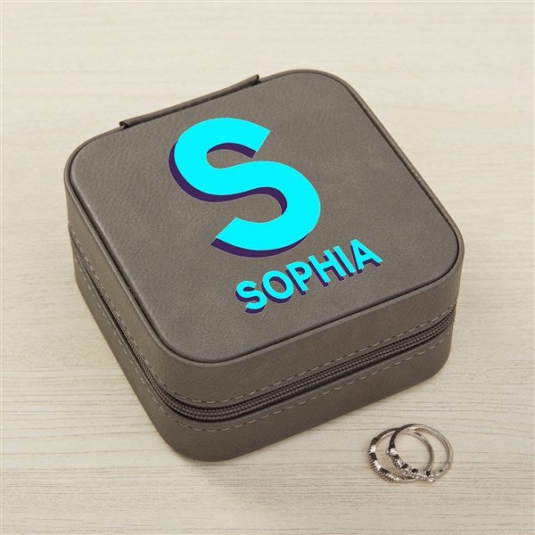 Shadow Monogram Personalized Leatherette Jewelry Case - Grey