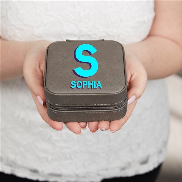 Shadow Monogram Personalized Leatherette Jewelry Case - Grey