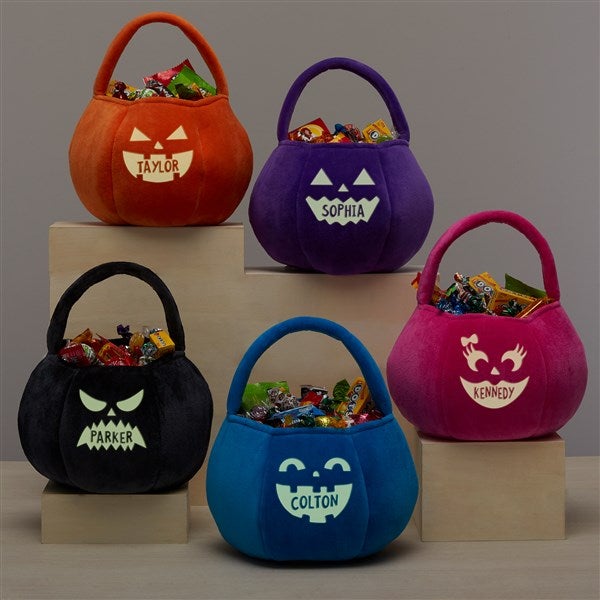 Jack-o-Lantern Personalized Halloween Pumpkin Treat Bags - Glow-In-The ...