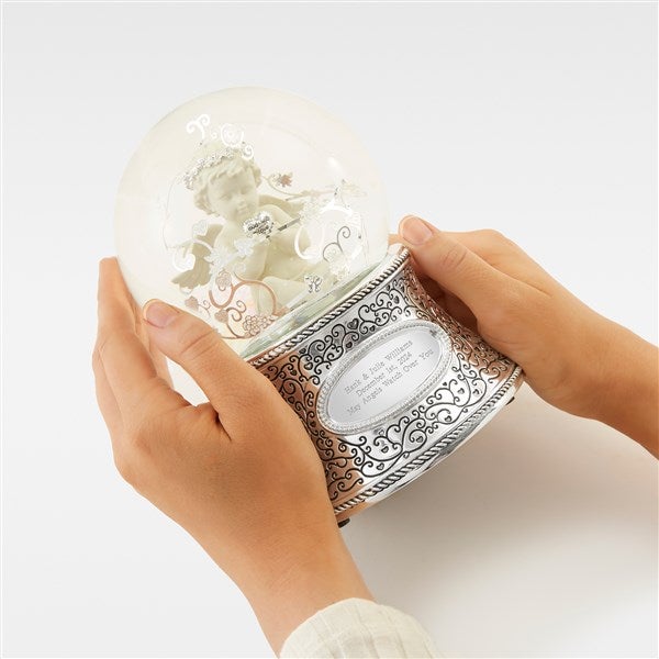 Engraved Wedding Cherub Snow Globe