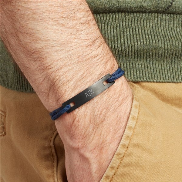 Engraved Navy and Stainless ID Cord Bracelet for Him