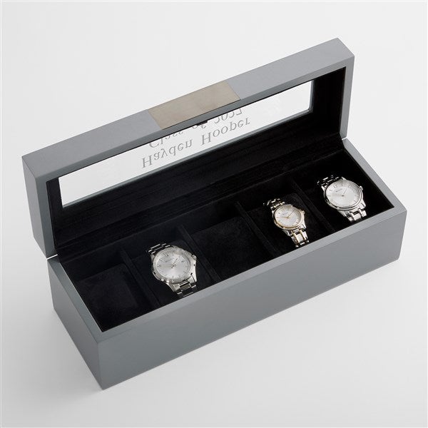 Engraved Wedding Metallic Grey Wooden Watch Box