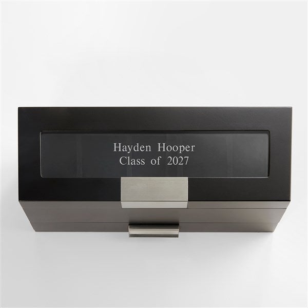 Engraved Graduation Black Wooden Watch Box with Drawer