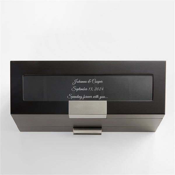 Engraved Wedding Black Wooden Watch Box with Drawer