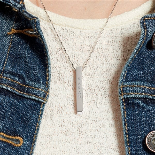 Engraved Sterling Silver Vertical Cube Necklace