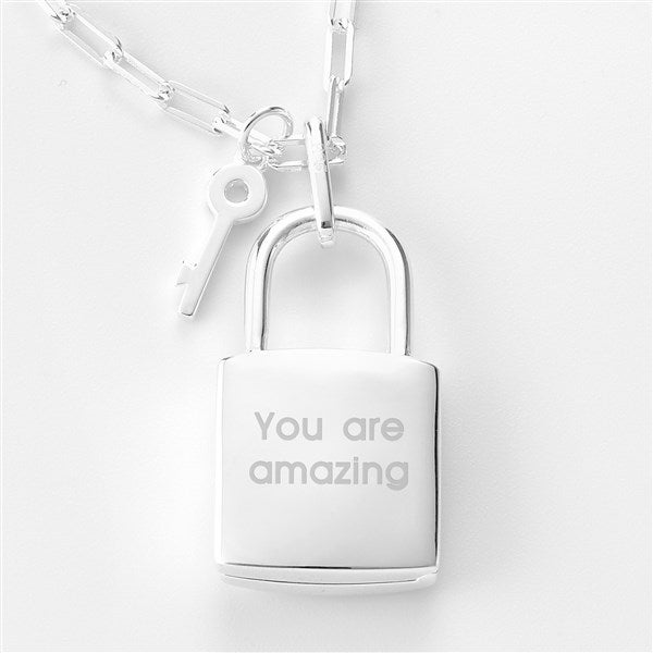 Engraved Sterling Silver Locket and Key Necklace