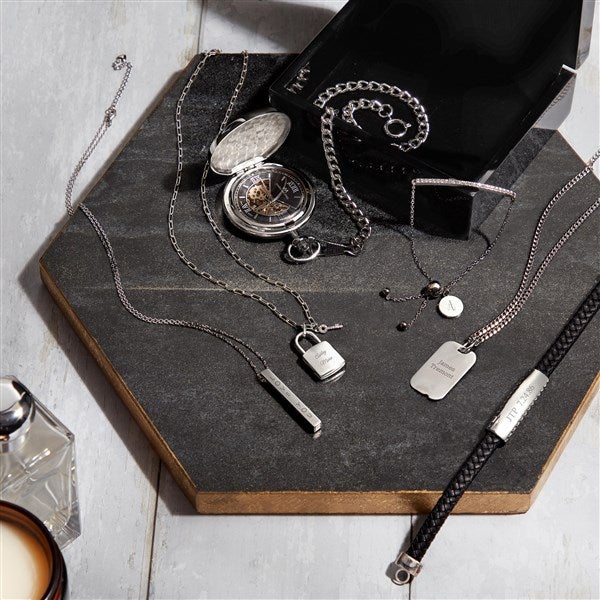 Engraved Sterling Silver Locket and Key Necklace