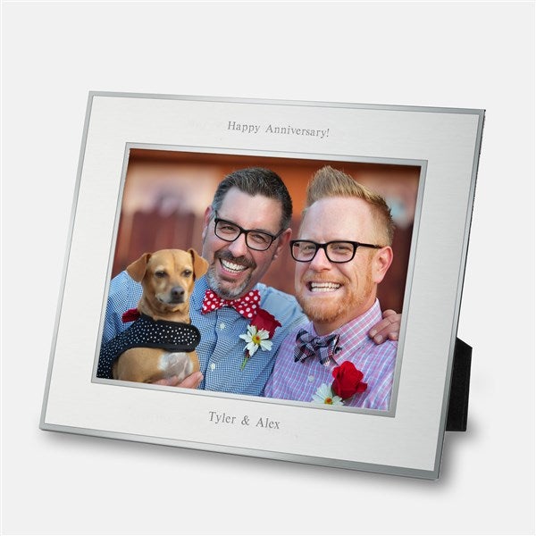 Flat Iron Engraved Silver Anniversary Picture Frame - Horizontal 8x10