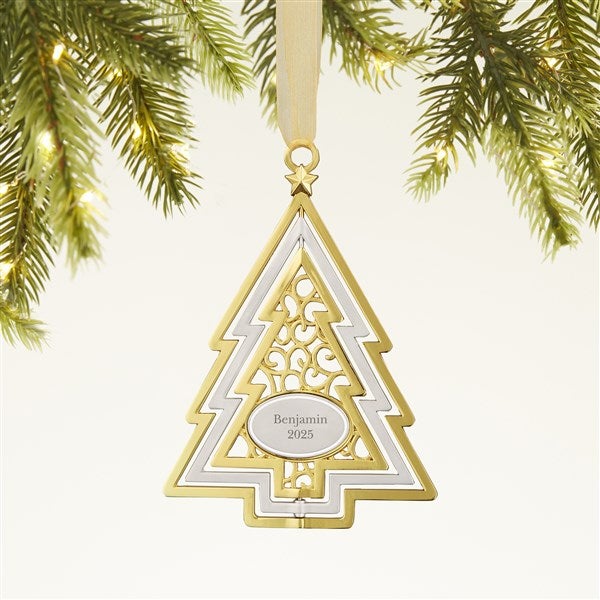 Signature Tree Engraved Spinning Metal Ornament
