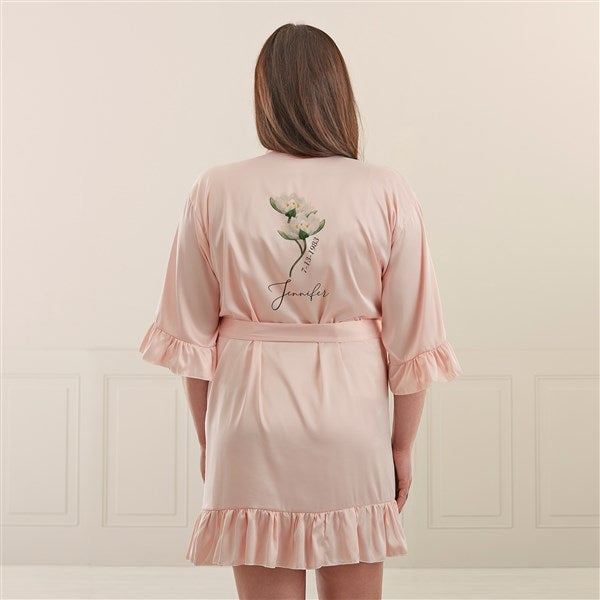 Birth Month Flower Personalized Ruffle Satin Robe--Blush