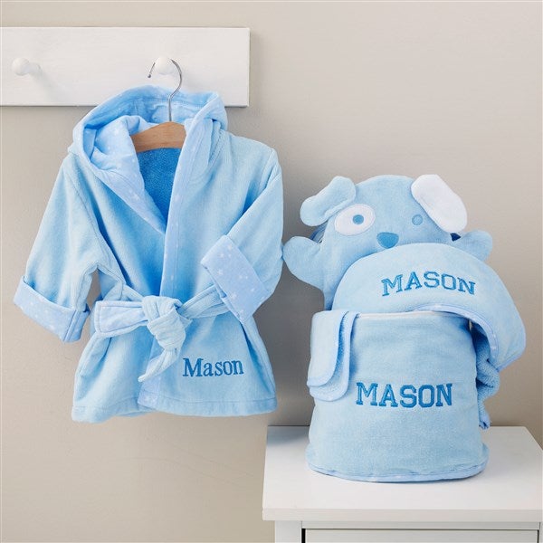 Embroidered Baby Bath Robe - Blue