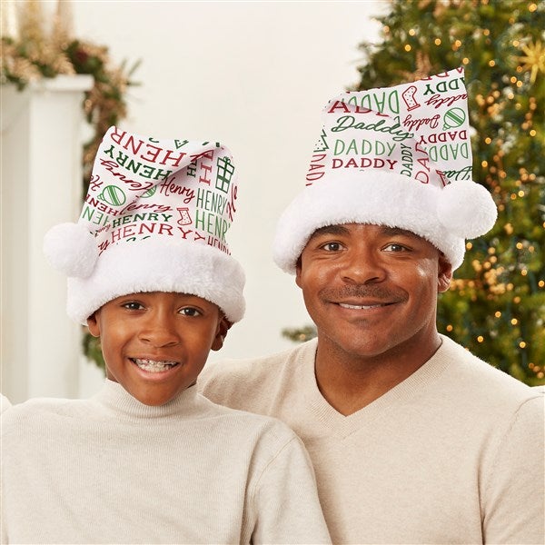 Holiday Repeating Name Personalized Adult Santa Hat