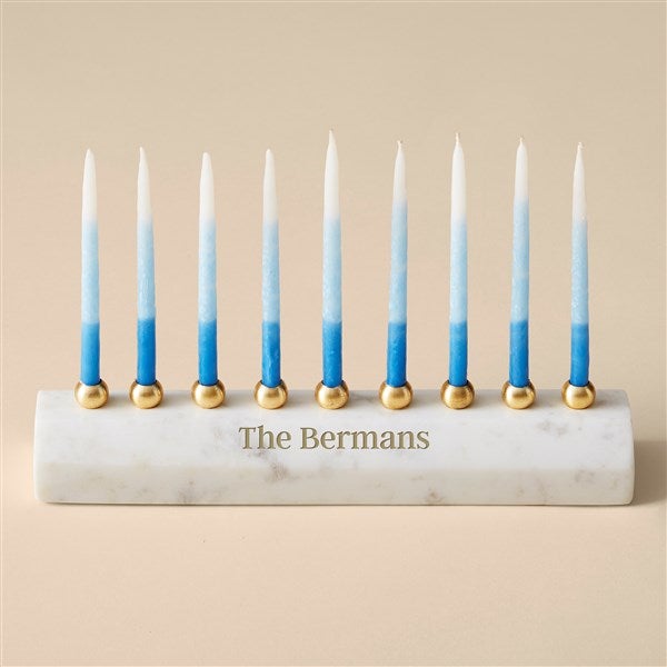 Engraved Faceted Marble Menorah