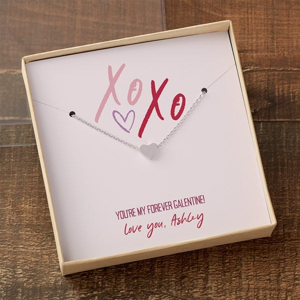 Galentine's Day Silver Heart Necklace Personalized Message Card