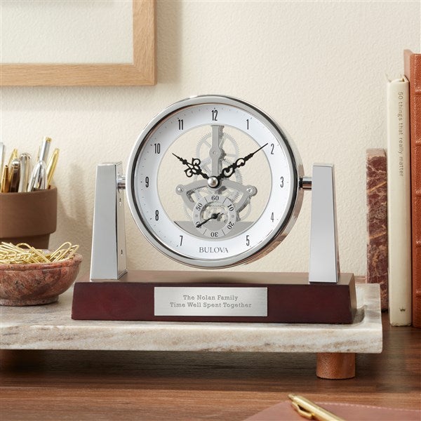 Engraved Bulova Largo Skeleton Milestone Clock