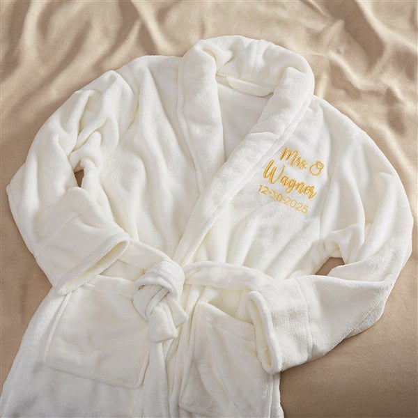 Bride Bling Wedding Embroidered Luxury Fleece Robe - Ivory