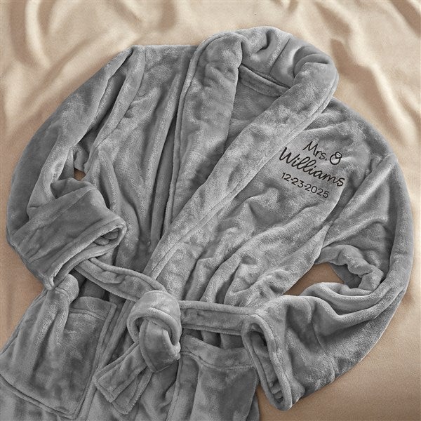 Bride Bling Wedding Embroidered Luxury Fleece Robe - Grey