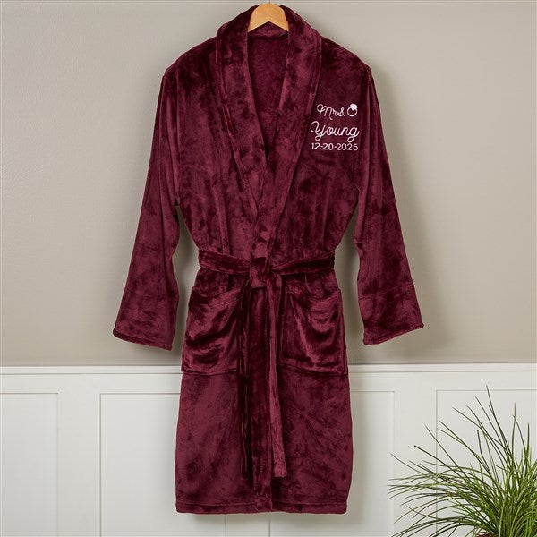 Bride Bling Wedding Embroidered Luxury Fleece Robe - Maroon