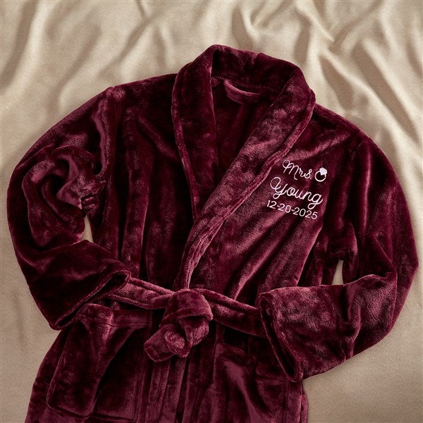 Bride Bling Wedding Embroidered Luxury Fleece Robe - Maroon