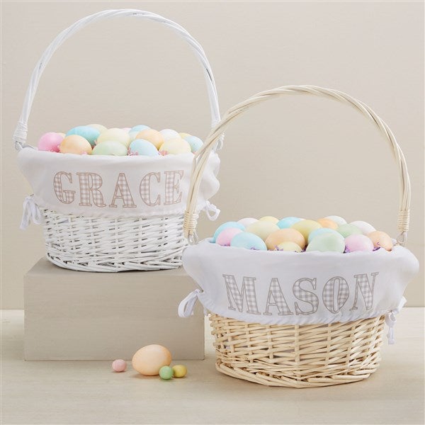 Easter Gingham Name Personalized Easter Basket - Natural