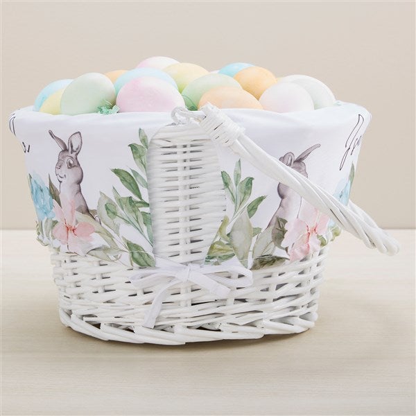 Floral Bunny Personalized Easter Basket - White