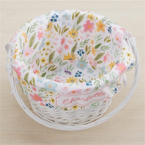 Easter Flowers Personalized Easter Basket - White