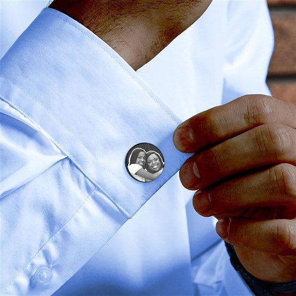 Personalized Round Photo Cufflinks - Black