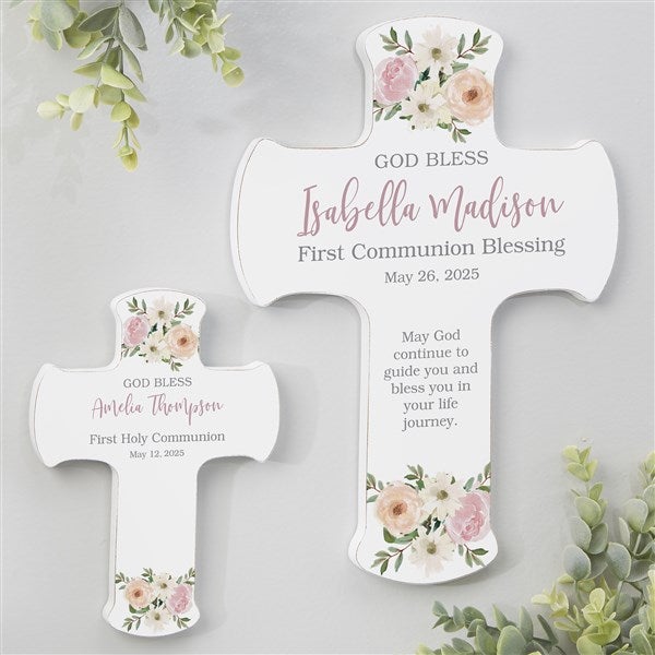 Floral First Communion Personalized Cross