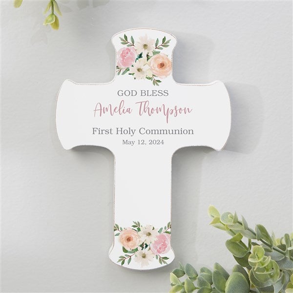 Floral First Communion Personalized Cross