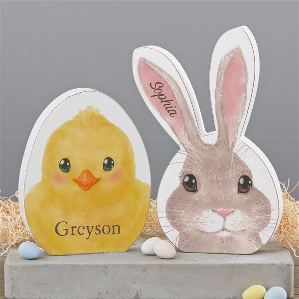 Personalized Easter Bunny & Chick Watercolor Shelf Decorations