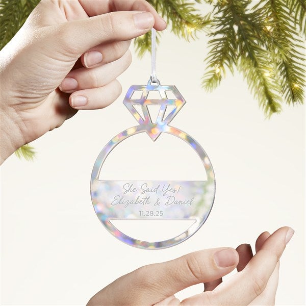 Engagement Ring Personalized Acrylic Ornament - Silver