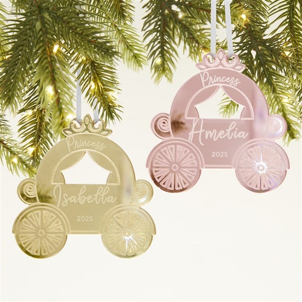 Princess Carriage Personalized Acrylic Ornament- Rose Gold