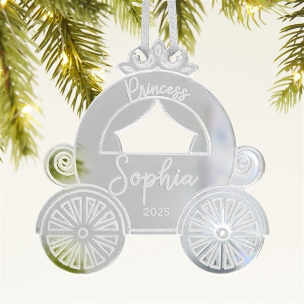 Princess Carriage Personalized Acrylic Ornament- Silver