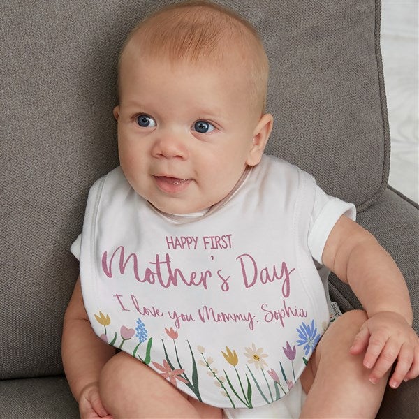Floral First Mother's Day Personalized Baby Bib