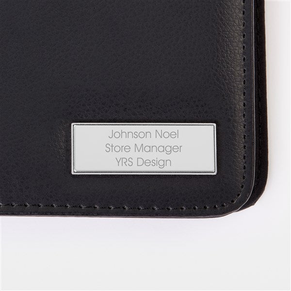 Engraved Black Leather Padfolio and Pen Set