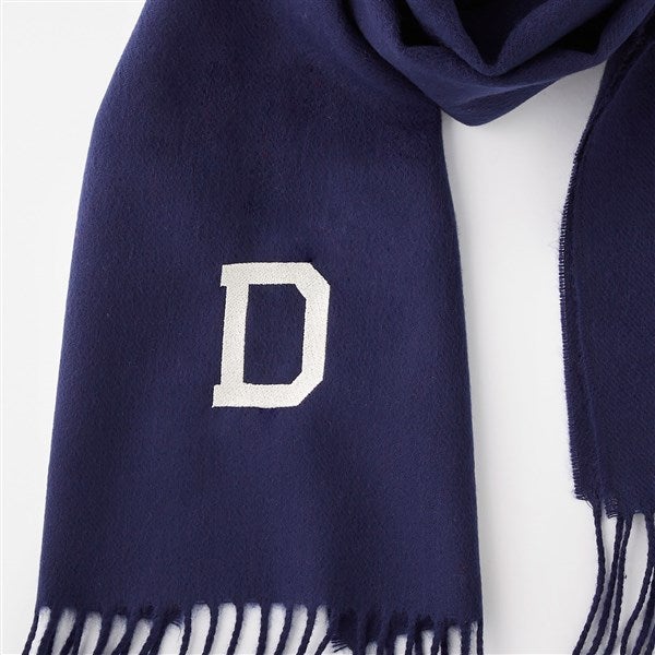 Embroidered Soft Fringe Scarf in Solid Navy