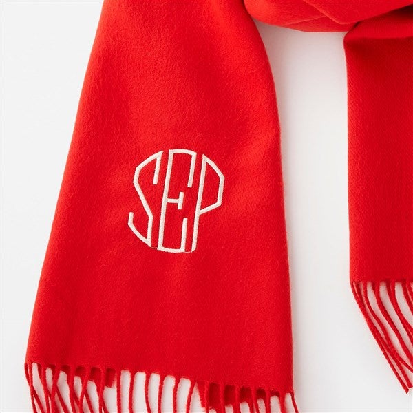 Embroidered Soft Fringe Scarf in Solid Red