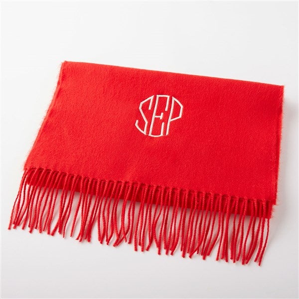 Embroidered Soft Fringe Scarf in Solid Red
