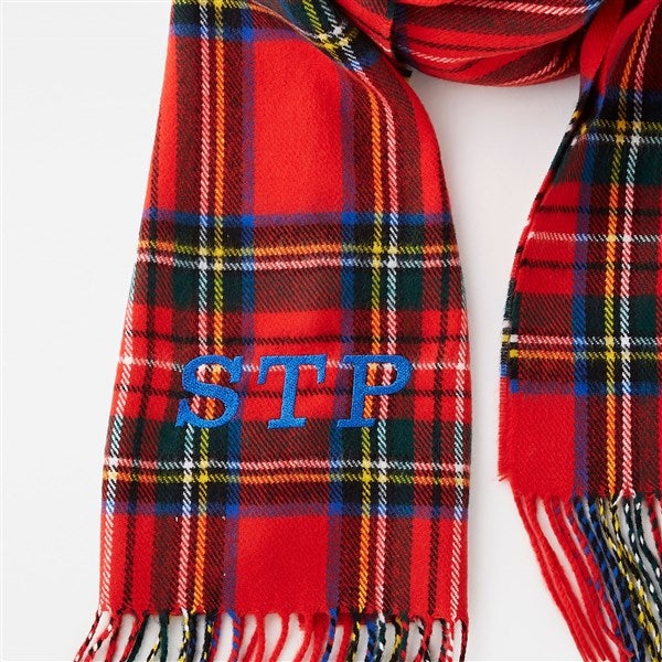 Embroidered Soft Fringe Scarf in Tartan Red Plaid