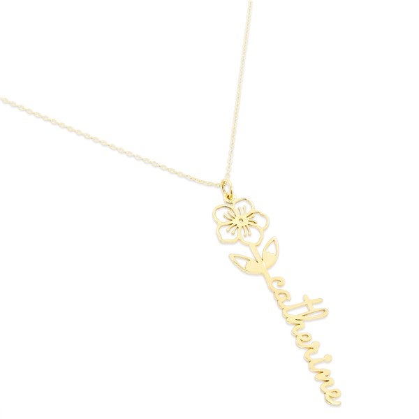 March Cherry Blossom Birth Flower Name Necklace - Gold