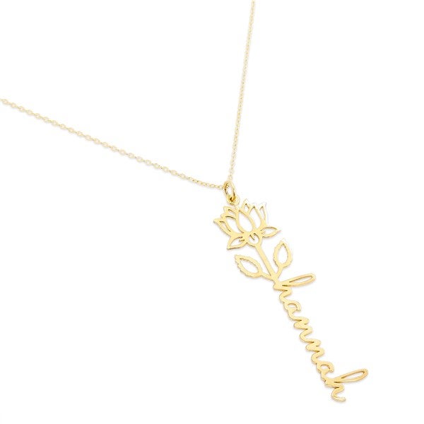 July Lotus Birth Flower Name Necklace