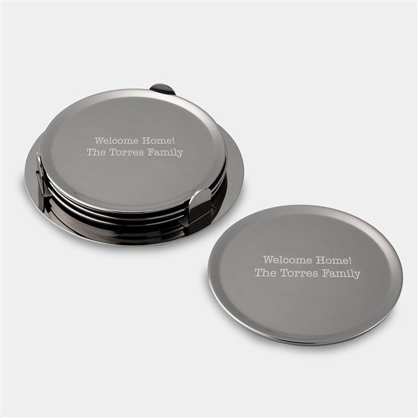 Engraved Entertaining Gunmetal Coaster Set with Holder