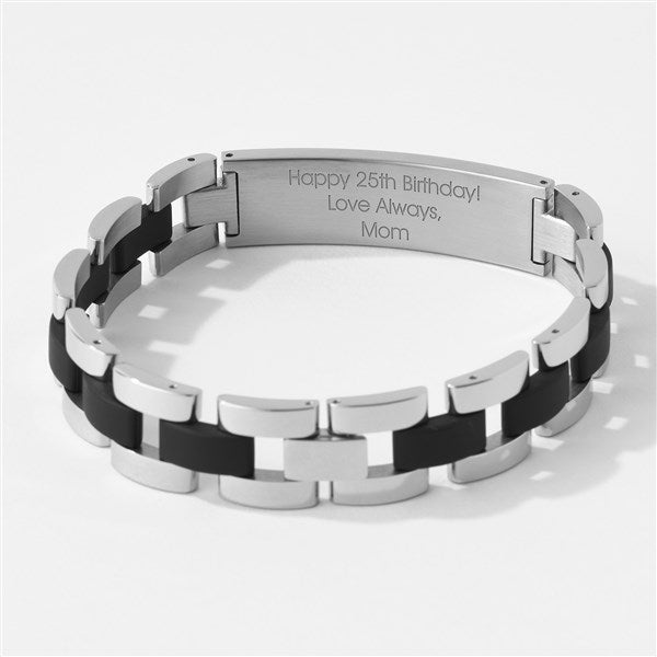 Engraved Matte Black & Silver ID Bracelet for Him