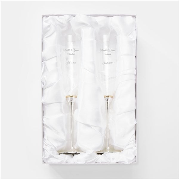 Engraved Thin Gold Band Champagne Flute Set