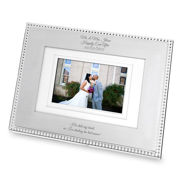 Engraved Wedding Silver Beaded Double Picture Frame