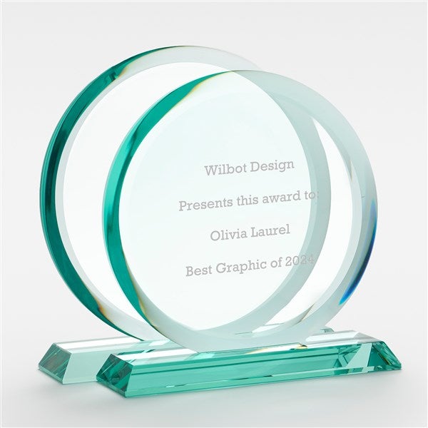 Engraved Round Jade Glass Award Large