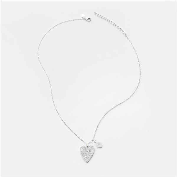 Engraved Sterling Silver Filigree Heart Necklace