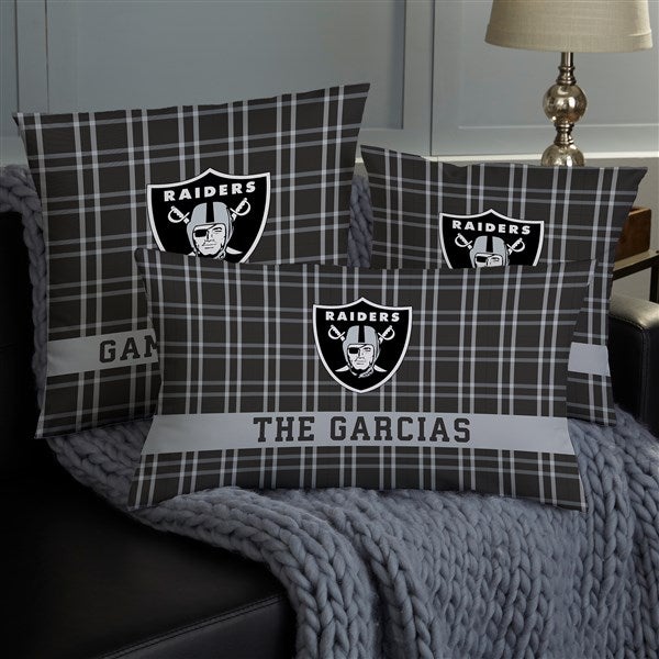 NFL Las Vegas Raiders Plaid Personalized Throw Pillow