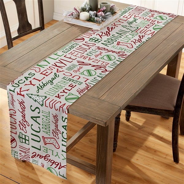 Holiday Repeating Name Personalized Christmas Table Runner - Small