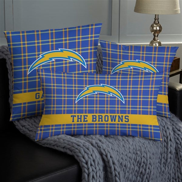 NFL Los Angeles Chargers Plaid Personalized Throw Pillow